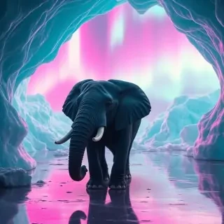 Smart Pic — A realistic African elephant walking through glowing ...