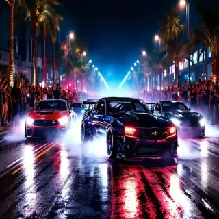 Smart Pic — A high-energy, nighttime street racing scene in an urban ...